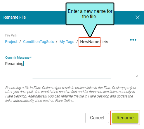 Renaming Condition Tag Sets